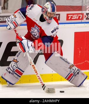Goalkeeper Lukas Parik (CZE) in action during the 2020 IIHF World Junior Ice Hockey ...