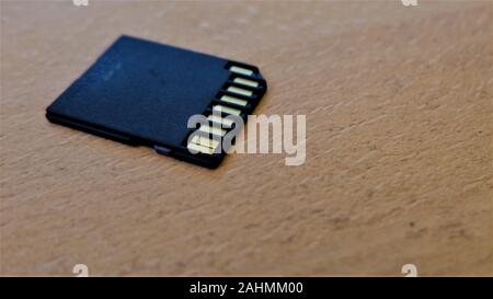 SD Card in macro close up. Device for storage used in cameras and small ...