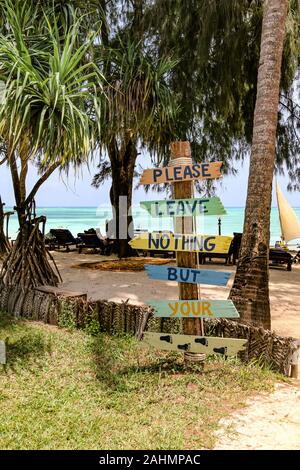 Funny sign on the beach at BlueBay Beach Resort & Spa, Zanzibar ...