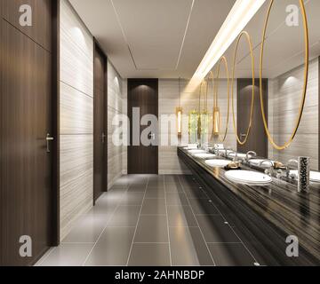 3d rendering wood and modern tile public toilet Stock Photo - Alamy