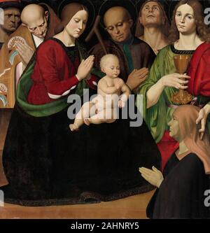 The Holy Family with Four Saints and a Female Donor Date: c. 1510 ...