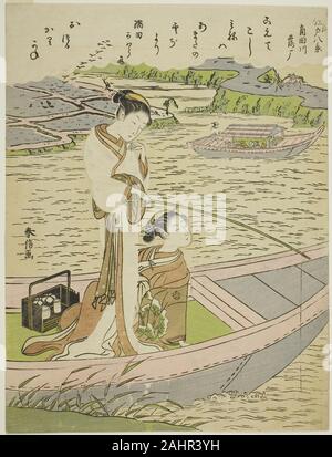 Suzuki Harunobu - Geese descending on the koto bridges ( Kotoji rakugan ...