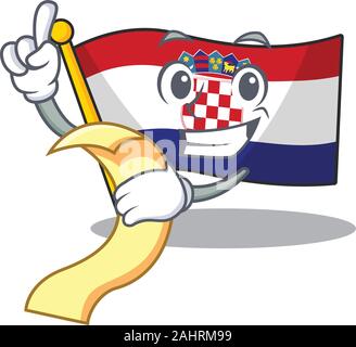 Funny Chef flag croatia Scroll cartoon character wearing white hat ...