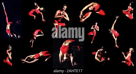 Advanced yoga poses and positions in a montage or collage form Stock ...