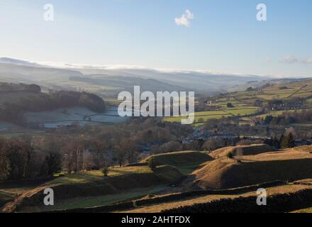 View across Weardale from Ashes Quarry in winter Stock Photo - Alamy