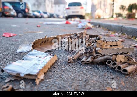 Fireworks waste litter after new years eve on grass Stock Photo - Alamy