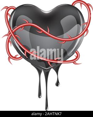 Broken heart symbol. Bleeding drops icon. Black and red color. Love ...