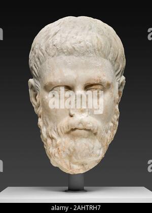 Marble statue of the ancient greek philosopher Plato in front of ...