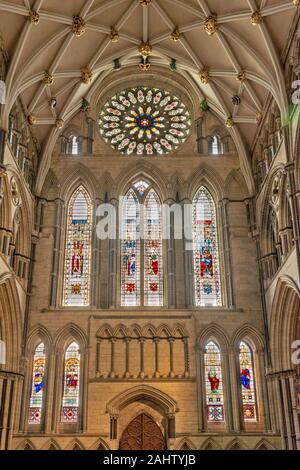 The stained glass Rose Window at York Minster, York, England Stock ...