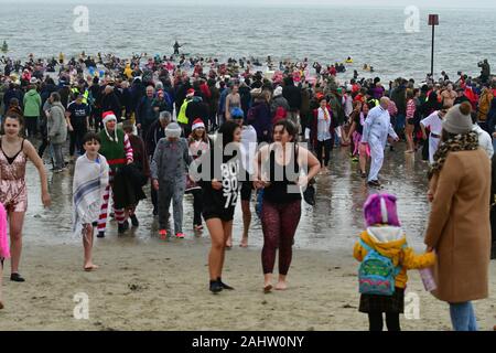 New Year's Day swim. "Lyme Lunge", "Lyme Regis", Dorset, UK Stock Photo ...