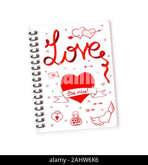 happy valentines day cute notepad with spiral and heart love vector ...