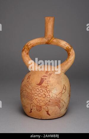 Ceramic Stirrup-spout vessel painted with snails and scenes related to ...