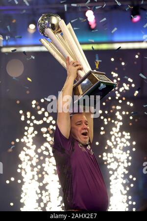 Peter Wright with the Sid Waddell Trophy after victory against Michael ...