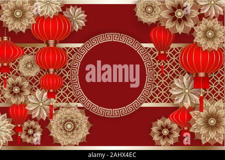 Chinese flowers and red card design, China culture asia travel landmark ...