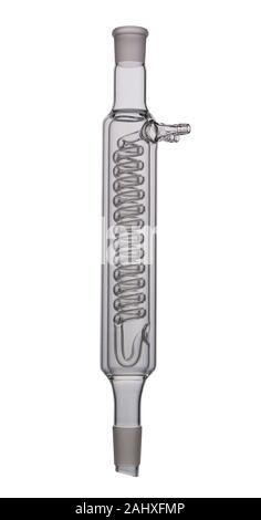 lab or Glass spiral pipe of reflux condenser isolated on white Stock ...