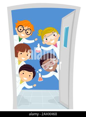 Illustration of Stickman Kids Looking Out From Inside a Math Class Door ...