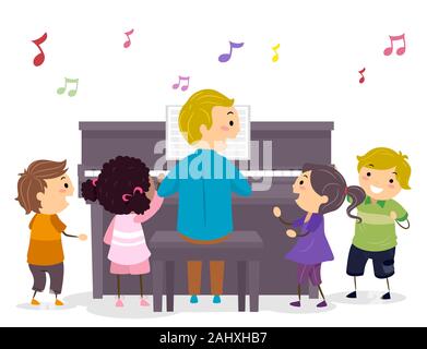 Illustration of Stickman Kids Singing a Song with Jesus Christ Stock ...