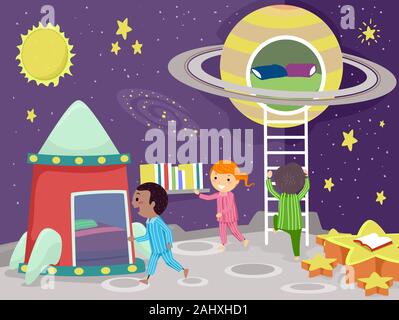 Illustration of Stickman Kids in the Space Station Getting Ready to ...