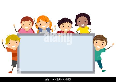 Illustration of Stickman Kids Holding Big Chalks and Drawing Earth ...