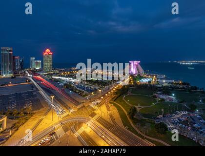 Aerial view of Sheraton Grand Doha Resort from Corniche Waterfront ...
