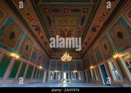 Royal era historic Manasterly Palace with decorated ceiling and big ...