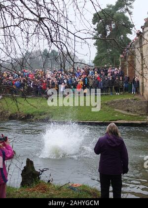 Participants jump off of Okeover Bridge into the River Dove during the ...