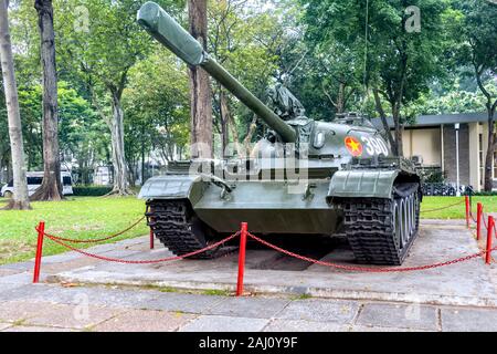 Russian T54 Tank in the grounds of Reunification Palace also known as Independence Palace, Ho ...