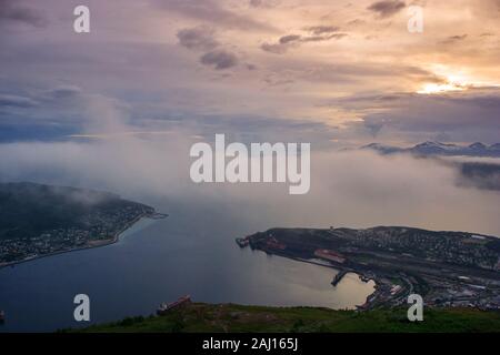 Narvik ski lift top of mountains above narvik town in the county of ...