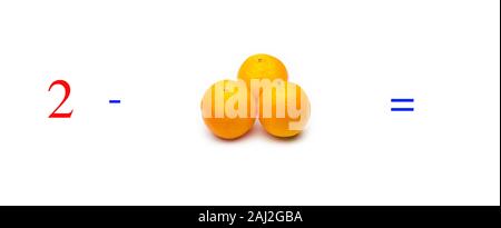 Simple math problems, the subtraction of oranges Stock Photo - Alamy