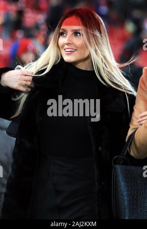 Perrie Edwards pitchside before the Premier League match at Anfield ...