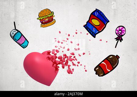 Unhealthy Eating Heart attack as junk food or and high cholesterol ...