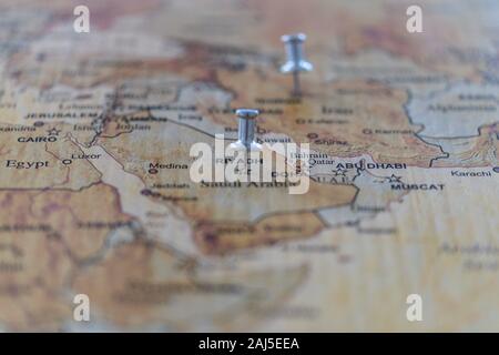 world map with map pins in some capital cities Stock Photo - Alamy