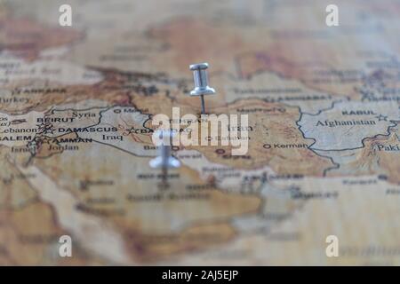 world map with map pins in some capital cities Stock Photo - Alamy