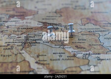 world map with map pins in some capital cities Stock Photo - Alamy