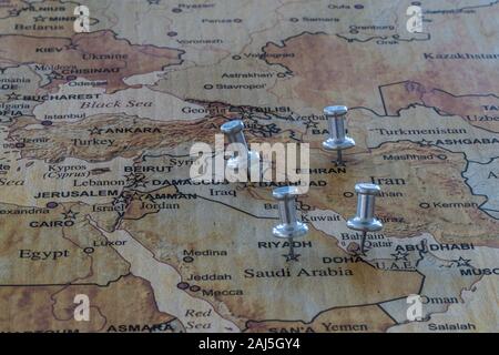 world map with map pins in some capital cities Stock Photo - Alamy