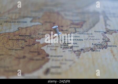 world map with map pins in some capital cities Stock Photo - Alamy