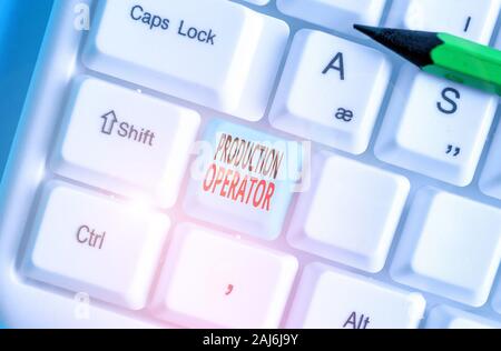 Handwriting text writing Production Operator. Conceptual photo control ...