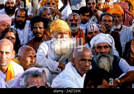 Sadhus gather to follow religeous teachings at the Kumbha Mela ...