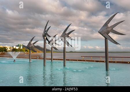 Cairns Lagoon and its iconic fish sculptures on the Esplanade, Far ...