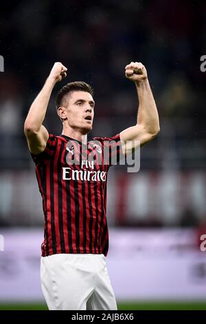 Krzysztof Piatek of AC Milan celebrates after scoring to give the side ...