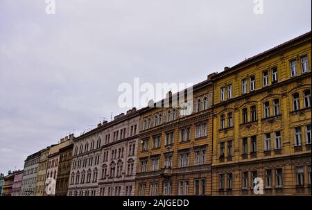 Typical colored bohemian facade buildings (Prague, Czech Republic ...