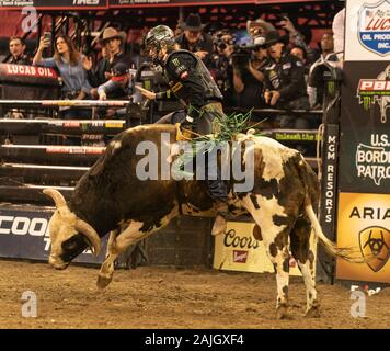 Professional Bull Rider Derek Kolbaba (USA) rides a bull named Salty ...