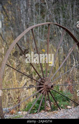 Rusty brown iron wheel in autumn field Stock Photo - Alamy