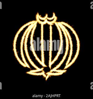 Burning Flames Effect on Iran National Emblem on a black background ...