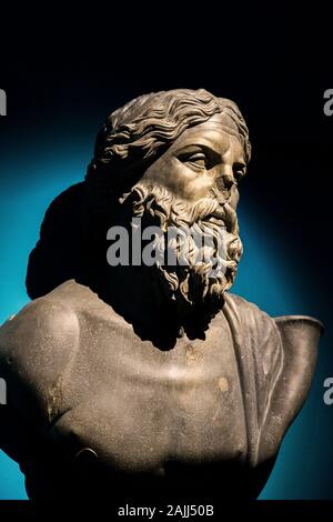 Ancient bust of Nile river god. Head and shoulders detail of the ...