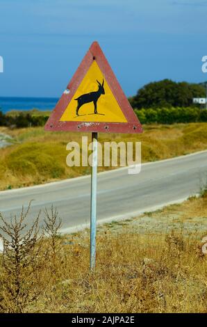 Greece, Samothrace Island, warning sign for straying goats Stock Photo ...