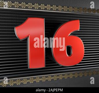 3d illustration of a 16 anniversary. golden numbers on a festive ...