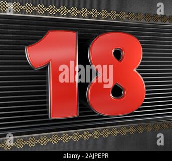 3d illustration of golden number 18 or eighteen isolated on beige ...