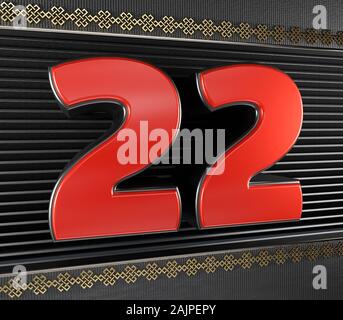 Golden number twenty two (number 22) on white background with drop ...