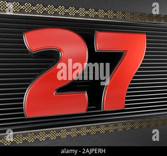 Golden number twenty seven (number 27) on white background with drop ...